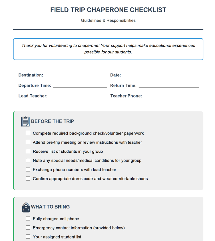 Ultimate Field Trip Checklist: For Teachers, Chaperones & Students